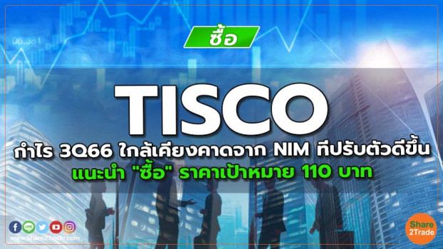 TISCO กำไร 3Q66 ใกล้เคียงคาดจาก NIM ทีปรับตัวดีขึ้น แนะนำ "ซื้อ" ราคาเป้าหมาย 110 บาท | Share2Trade